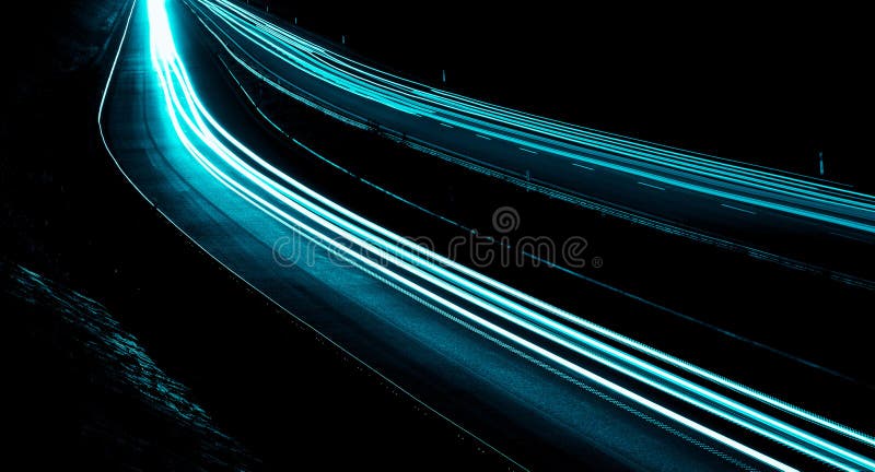Blue Car Lights at Night. Long Exposure Stock Image - Image of backdrop ...