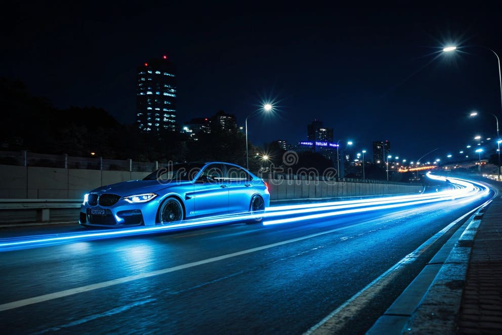 Blue car lights at night stock illustration. Illustration of ...