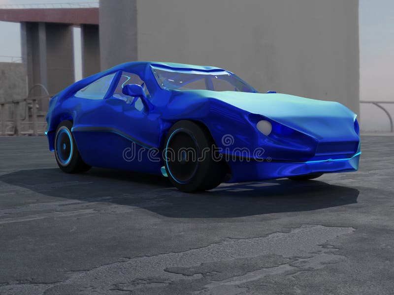 Blue car over asphalt road stock illustration. Illustration of vehicle ...