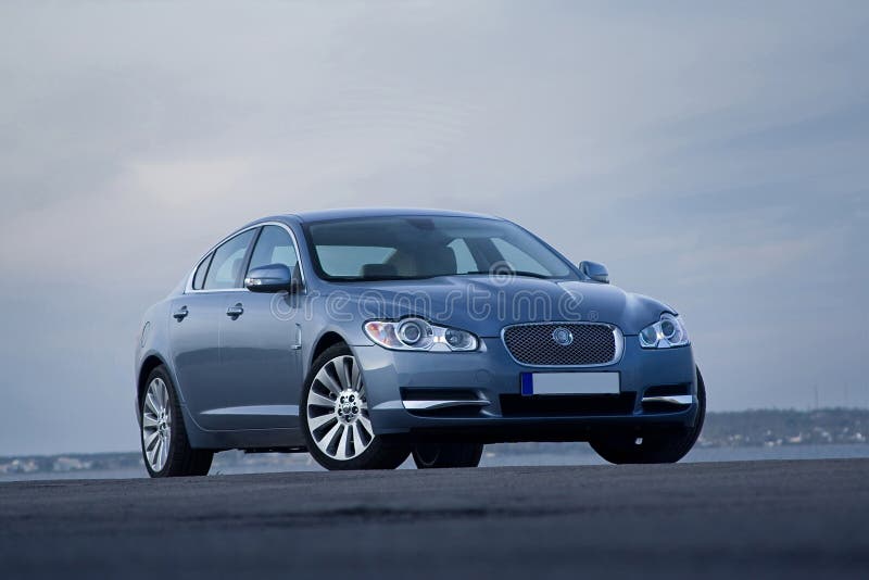 Blue Car Parked Near the Seashore Stock Image - Image of design, dusk ...