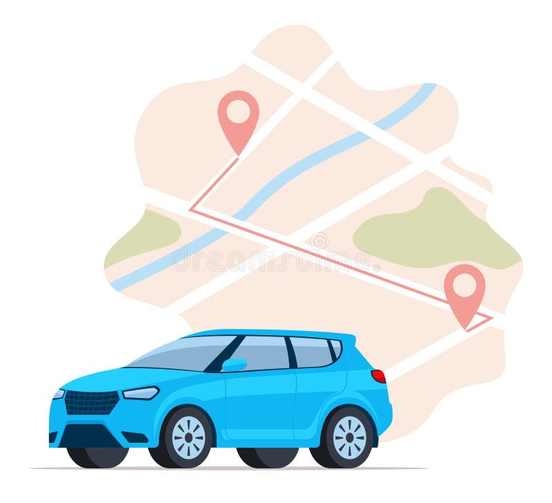 Red Car and Points Location on a City Map. Car Sharing Concept Stock ...