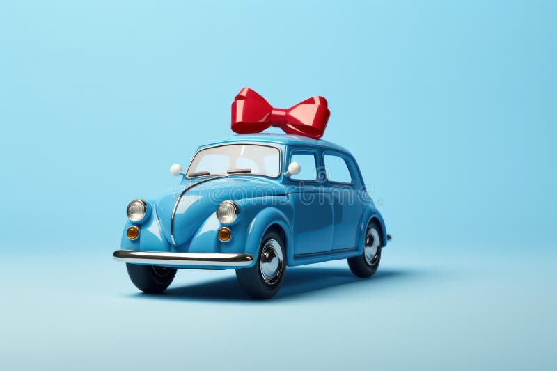 Blue Car with Red Bow. Generative AI Stock Illustration - Illustration ...
