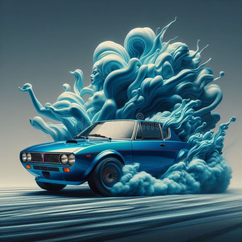 A Blue Car Emitting Large Amounts of Smoke. Stock Photo - Image of ...