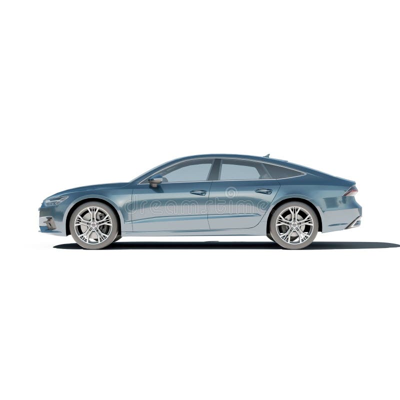 A Blue Car from Side View, 3d Rendering Stock Illustration ...