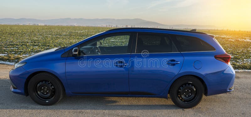 Blue Car Side View Picture in a Field Stock Image - Image of road ...