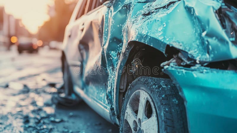 A Blue Car with a Smashed Front End Stock Illustration - Illustration ...