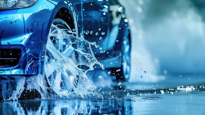Blue Car Splashing through Water: a Dynamic Car Wash Image Stock ...