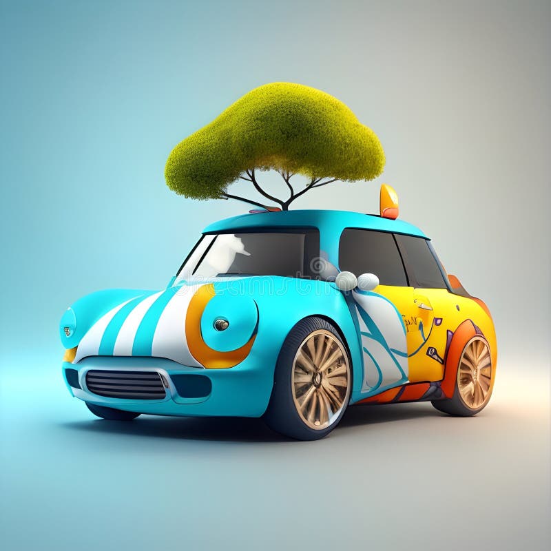 A Blue Car with a Tree on Top of it Stock Illustration - Illustration ...