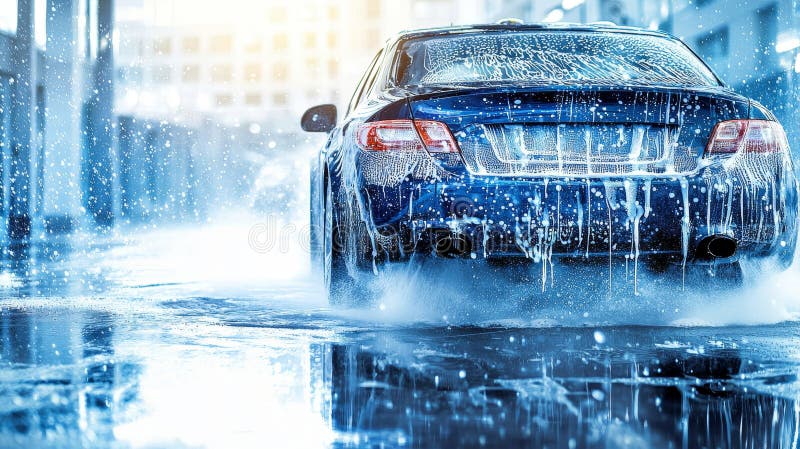 Blue Car Wash Dynamic Composition, Soapy Image, Speed Concept, Car ...