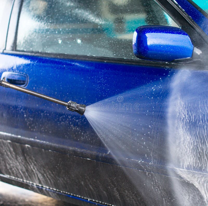 Blue car wash. stock image. Image of garage, foam, soaping - 53117403