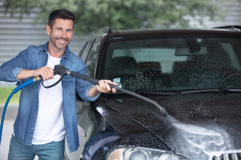 Blue Car Washing on Open Air Stock Photo - Image of tool, washer: 281914182