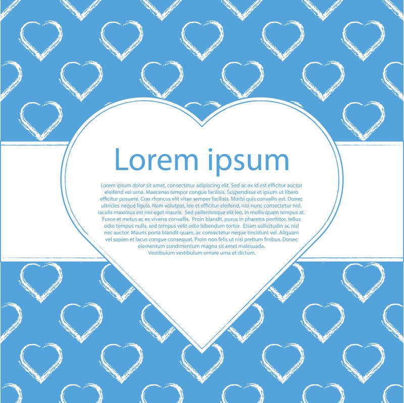 Blue Card Template with White Hearts and Text Frame Stock Vector ...