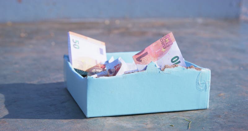 Street Donation Box Filled Euro Banknote Cash Poverty Unemployment Alms ...