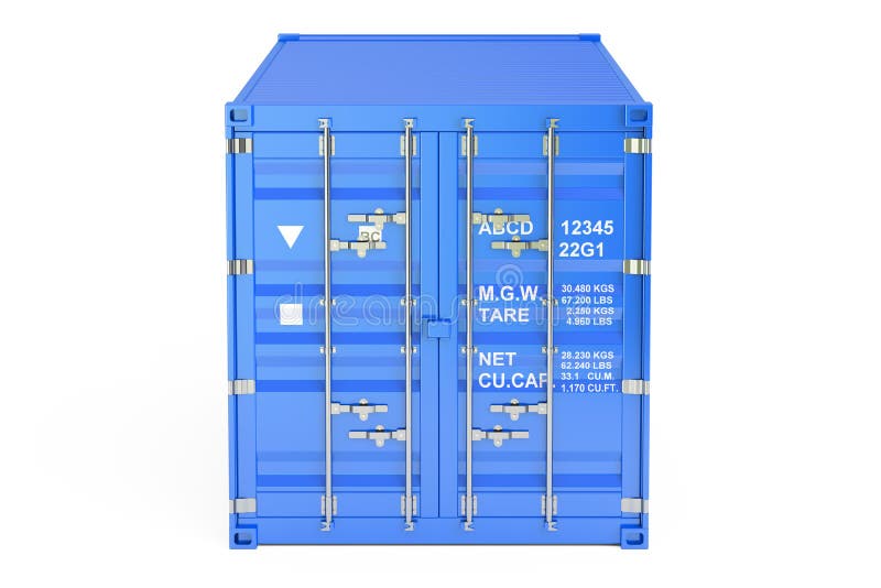 Blue Cargo Container, Front View. 3D Rendering Stock Illustration ...
