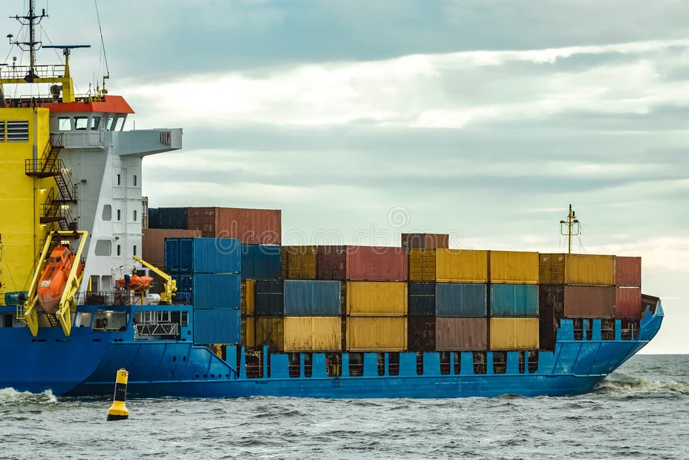New blue container ship stock image. Image of industry - 99717379
