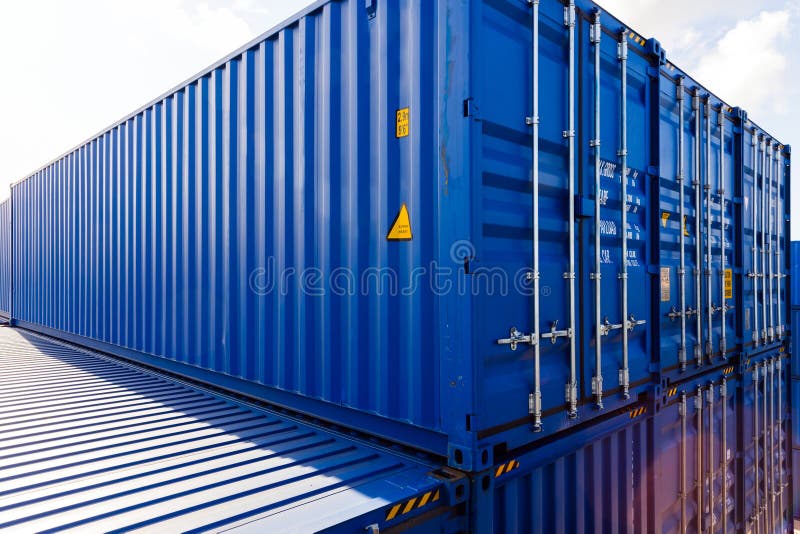 Blue Cargo Containers are Stacked in the Storage Area Stock Photo ...