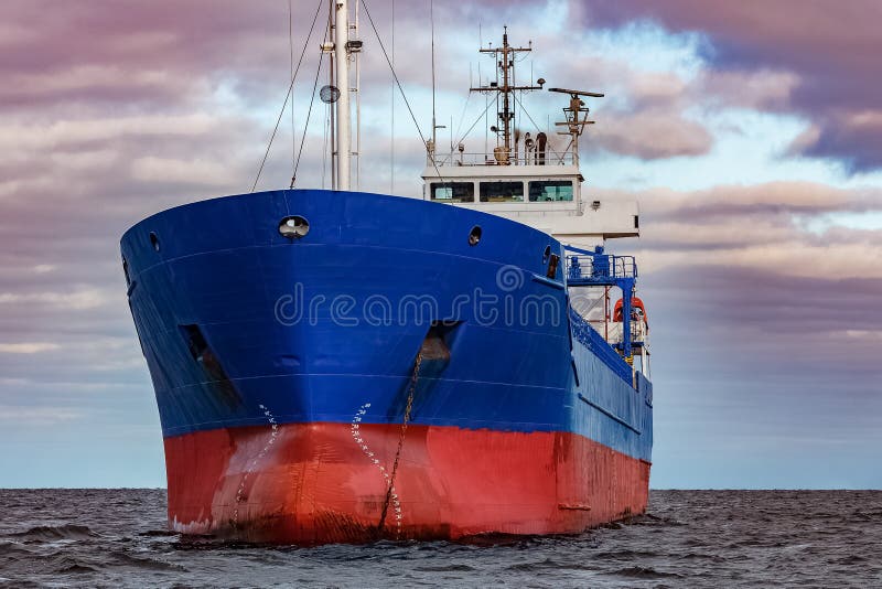 Blue cargo ship stock image. Image of ship, anchor, blue - 97447663