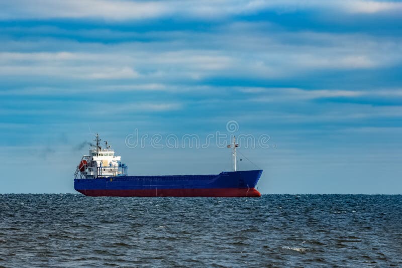 Blue cargo ship stock image. Image of carrying, delivering - 97447681