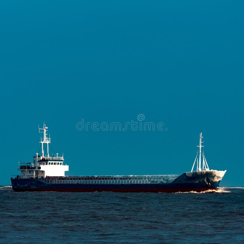 Blue cargo ship stock image. Image of ocean, moving, transport - 97446253