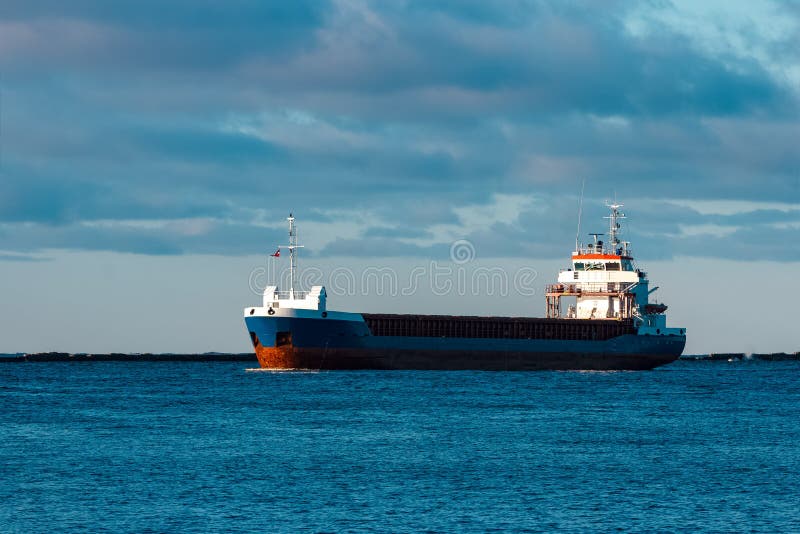 Blue cargo ship stock photo. Image of nautical, blue - 93287940