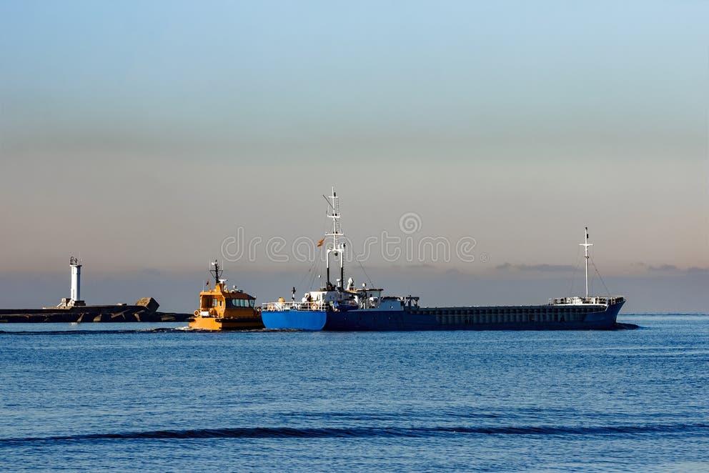 Blue Cargo Ship Leaving Riga Stock Image - Image of industry, marine ...