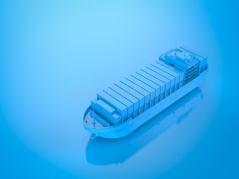 Blue Cargo Ship or Vessel with Containers on Blue Background Stock ...