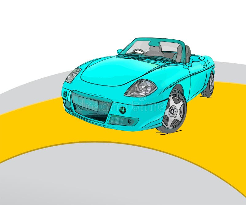 Blue Cartoon Car on a Yellow Stripe, Vector Illustration Stock Vector ...