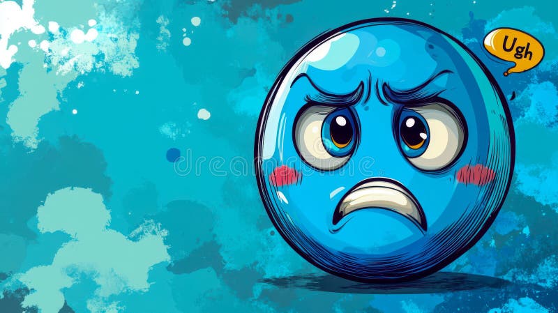 Blue Cartoon Emoji Expressing Frustration with Speech Bubble on ...