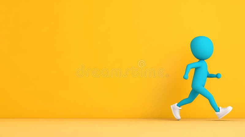Blue Cartoon Figure Running Against Bright Yellow Background Stock ...
