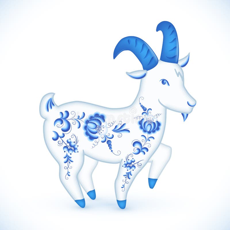 Blue Cartoon Goat In Russian Gzhel Style Stock Vector - Image: 47942498