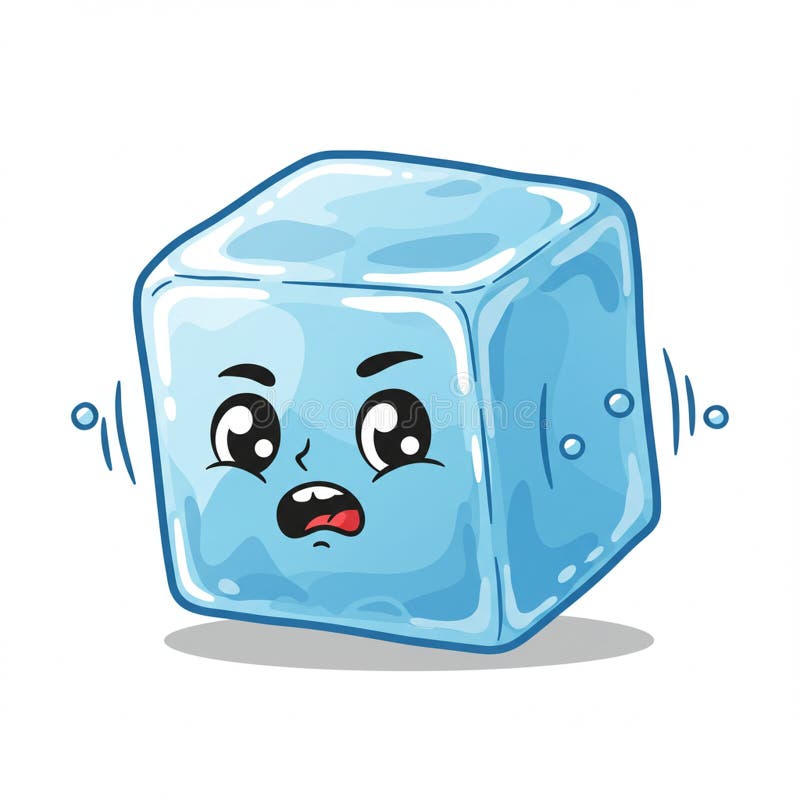 Blue Cartoon Ice Cube with Expressive Facial Features, Including Large ...