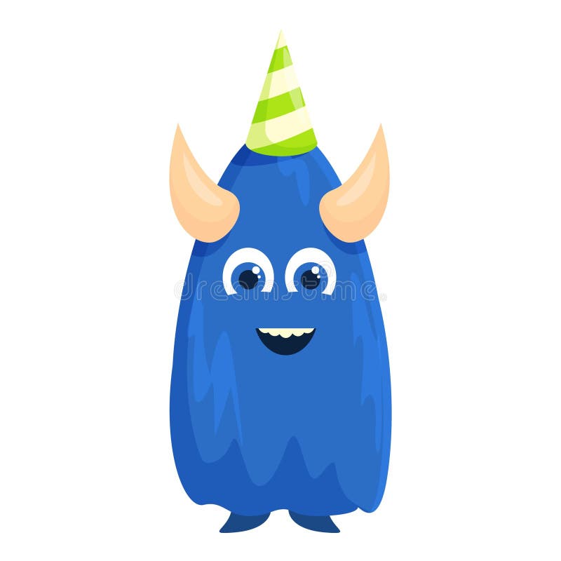Blue Cartoon Monster Wearing a Party Hat and Smiling Stock Illustration ...