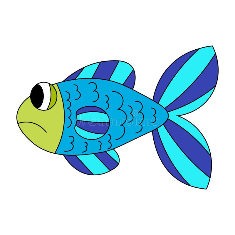 Blue Cartoon Sad Fish Isolated on White. Stock Vector - Illustration of ...