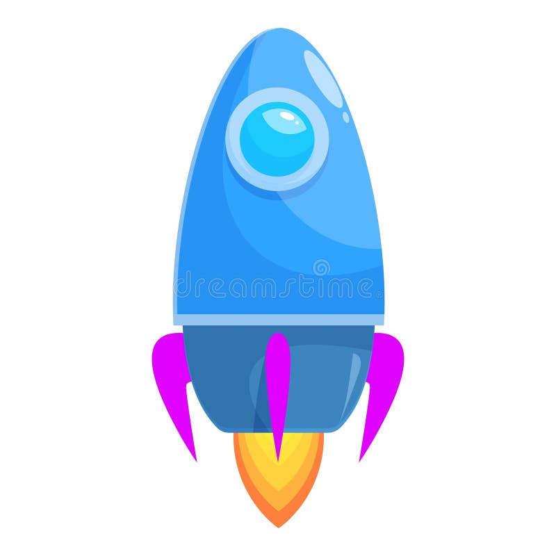 Blue Cartoon Spaceship Flying with Fire Blasting from Bottom Stock ...