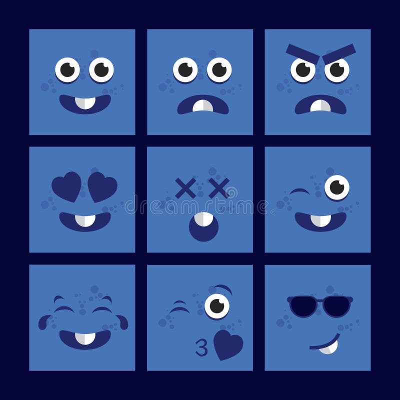 Blue Cartoon Square Emoticons. Vector Elements Stock Vector ...
