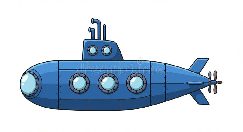 Blue Cartoon Submarine with a Rounded Body and Conning Tower. Features ...