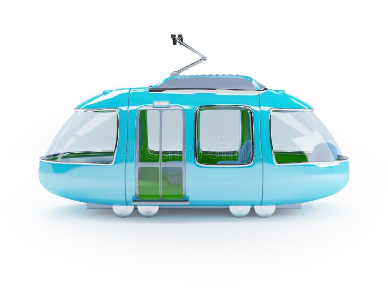 Blue Cartoon Tram One Wagon Side View Stock Illustration - Illustration ...