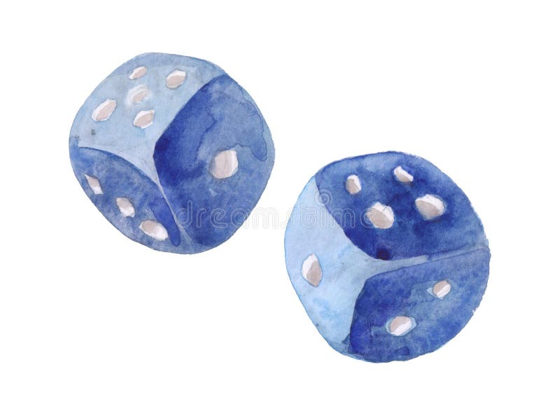 Blue Casino Dice, Isolated on White Background, Hand Drawn Illustration ...