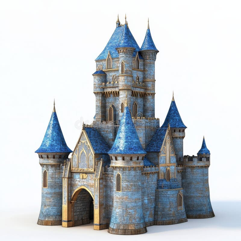 Blue Castle 3D Render, Fantasy Architecture Stock Illustration ...