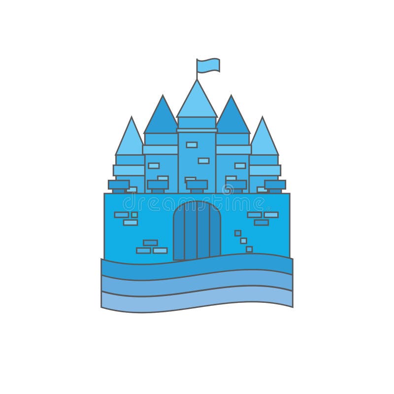 Blue Castle Gates and Flag and Pond. Stock Vector - Illustration of ...