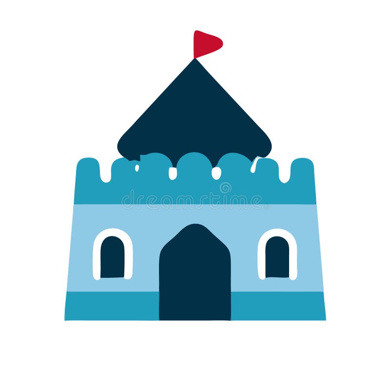 A Blue Castle with a Red Flag, Depicted in a Flat Design Style Stock ...