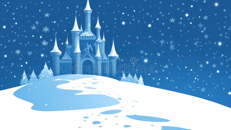 Blue Castle on Snowy Hill at Night Stock Illustration - Illustration of ...