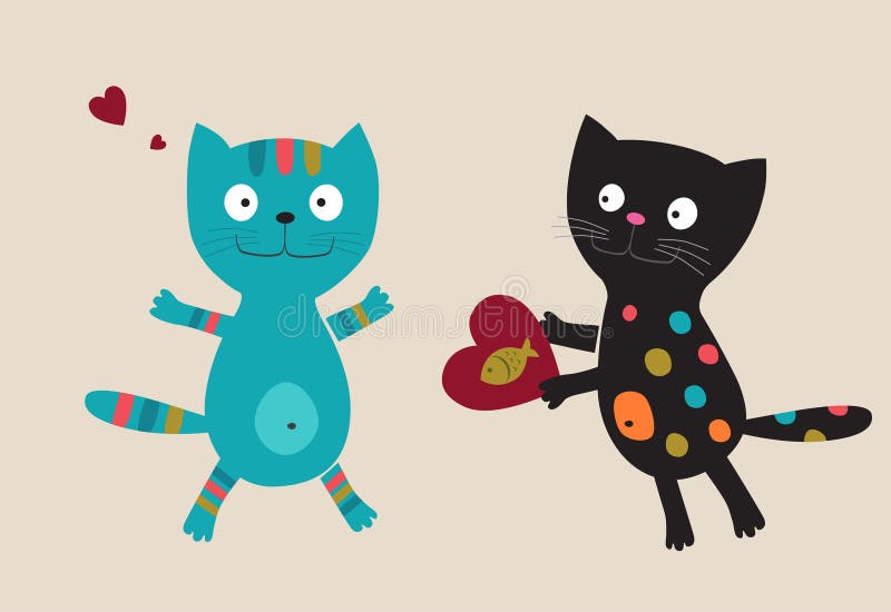 Couple of Cats. Greeting Card Stock Illustration - Illustration of ...