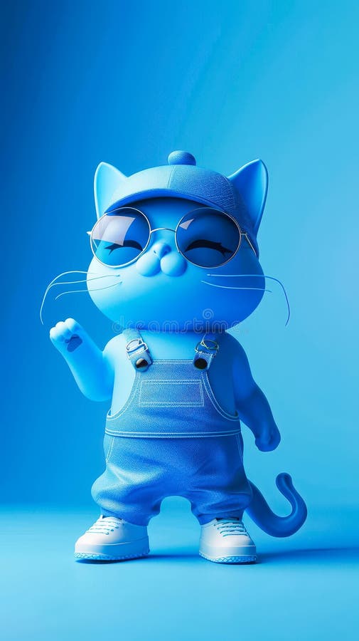 Blue Cat Character Dancing in a Blue Studio Stock Photo - Image of ...