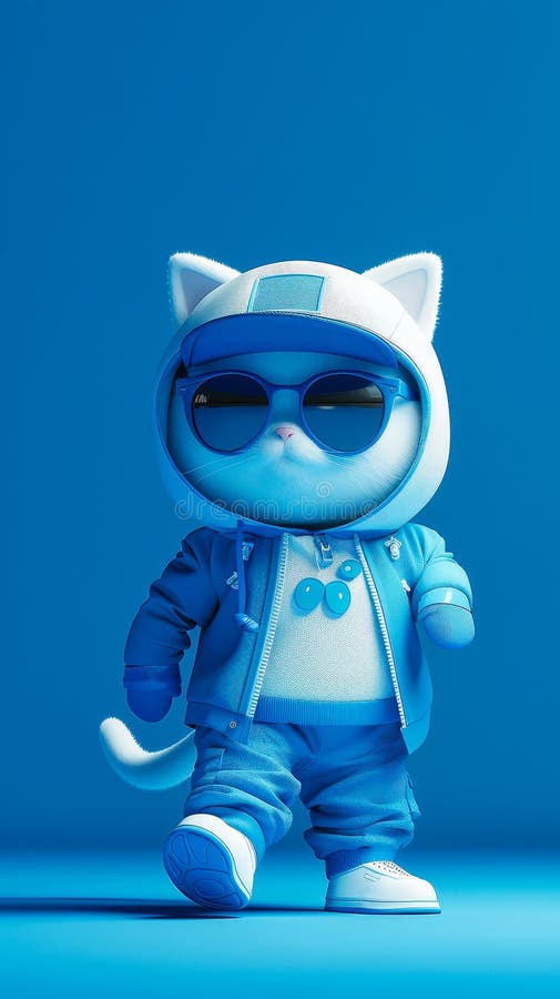 Blue Cat Character Dancing in a Blue Studio Stock Image - Image of ...