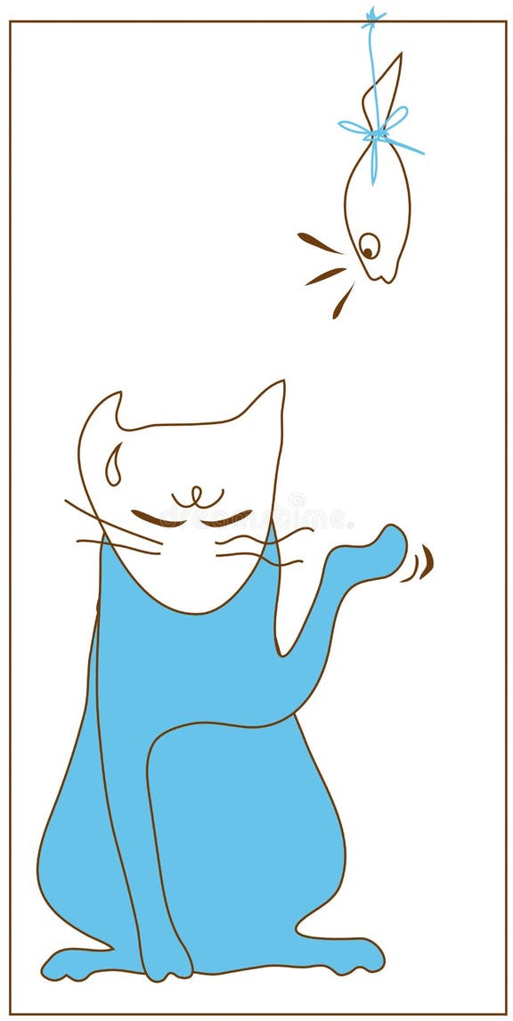 Blue cat give fish please stock illustration. Illustration of vector ...