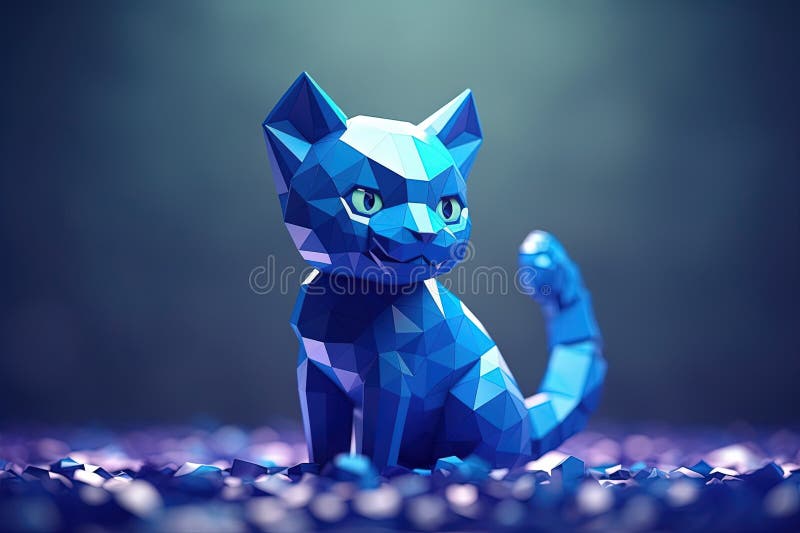 Blue Cat Low Poly Style Illustration Generative Ai Stock Illustration ...