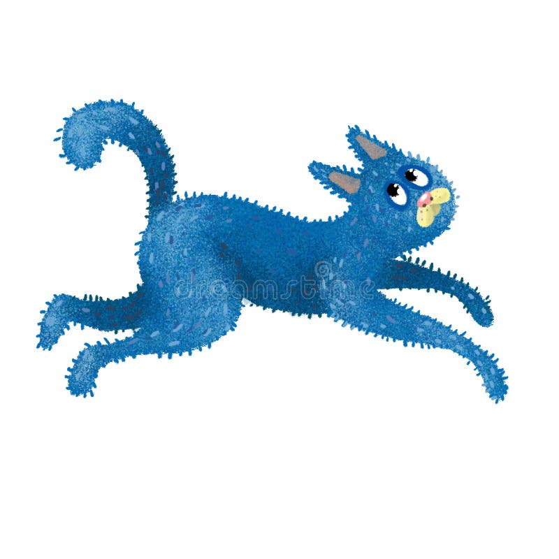 Blue cat run look funny stock illustration. Illustration of smile ...