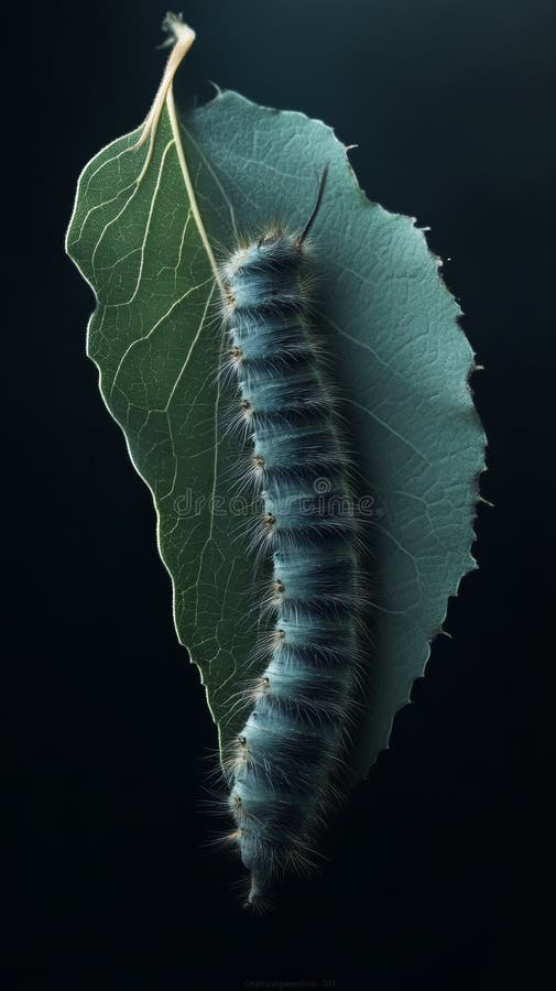 Blue Caterpillar on Leaf in Dark Background, Nature and Wildlife ...