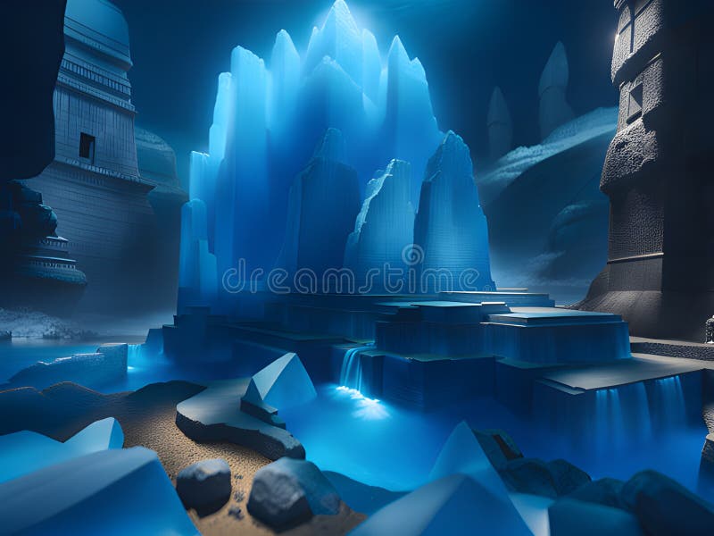 Blue Ice Cave Covered with Snow and Flooded with Light Made with ...